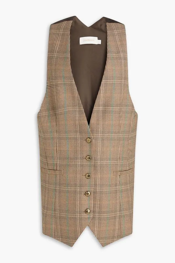 Zimmermann Prince Of Wales Checked Wool-blend Vest - Brown