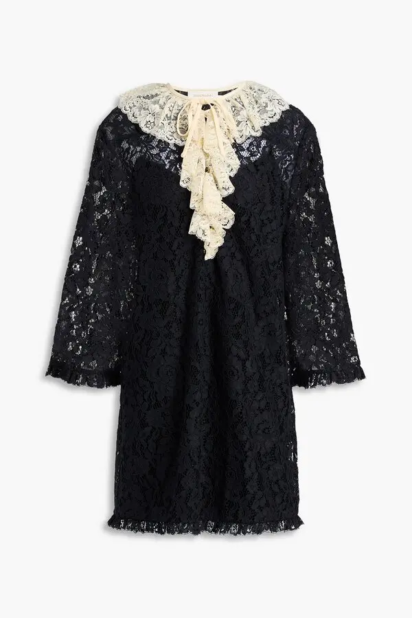 Zimmermann Ruffled Twotone Cottonblend Corded Lace Mini Dress - Black