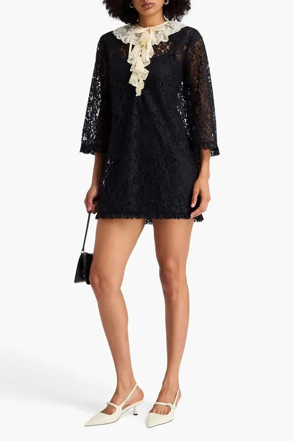 Zimmermann Ruffled Twotone Cottonblend Corded Lace Mini Dress