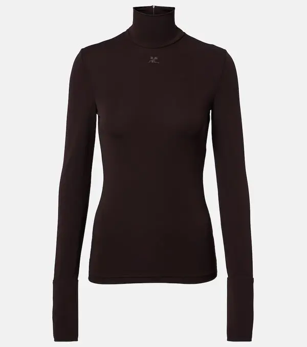 COURREGES Courrèges Jersey Turtleneck Sweater - Brown