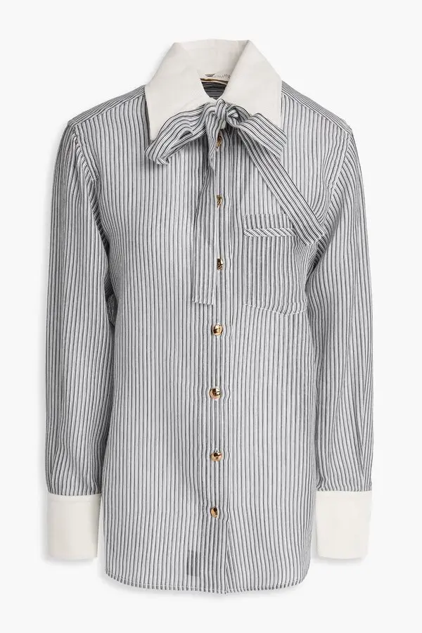 Zimmermann Pussybow Striped Cotton And Silkblend Shirt - Black