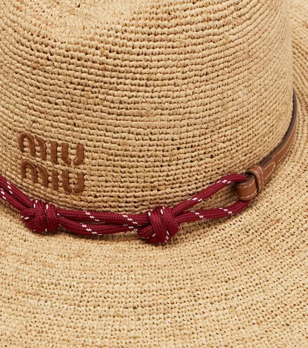 Miu Miu Leather-trimmed Raffia Sun Hat