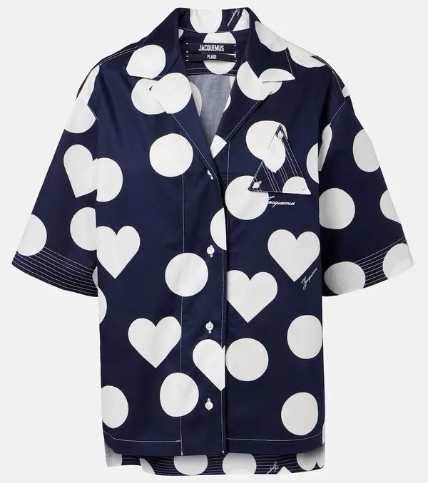 Jacquemus Marin Polka-dot Cotton Poplin Shirt - Blue