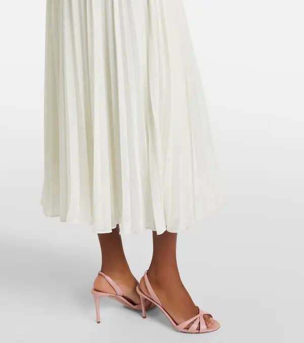 SELF-PORTRAIT Belted Pleated Bouclé And Chiffon Midi Dress