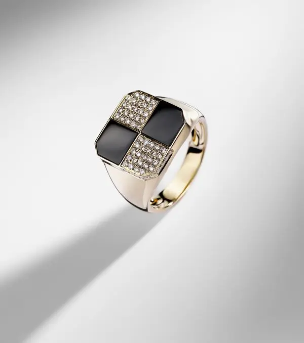 Yvonne Léon Damier Signet Ring With Diamonds And Onyx