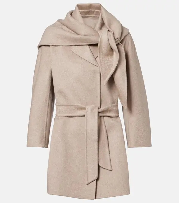 Max Mara Cashmere Wrap Coat With Detachable Scarf - Beige