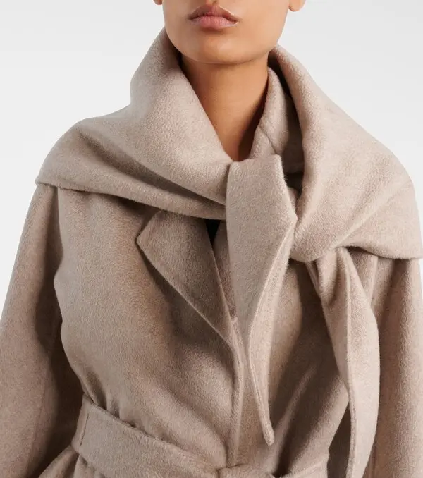 Max Mara Cashmere Wrap Coat With Detachable Scarf - Beige