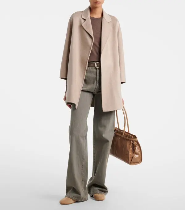 Max Mara Cashmere Wrap Coat With Detachable Scarf - Beige