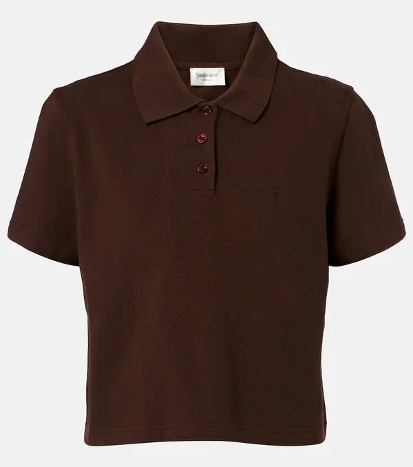 Saint Laurent Cassandre Cotton Piqué Polo Shirt - Brown
