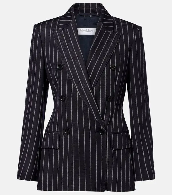 Max Mara Double-breasted Pinstripe Jersey Blazer - Blue