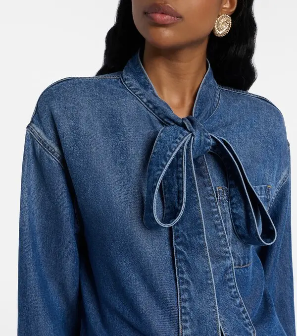 SELF-PORTRAIT Bow Detail Denim Shirt