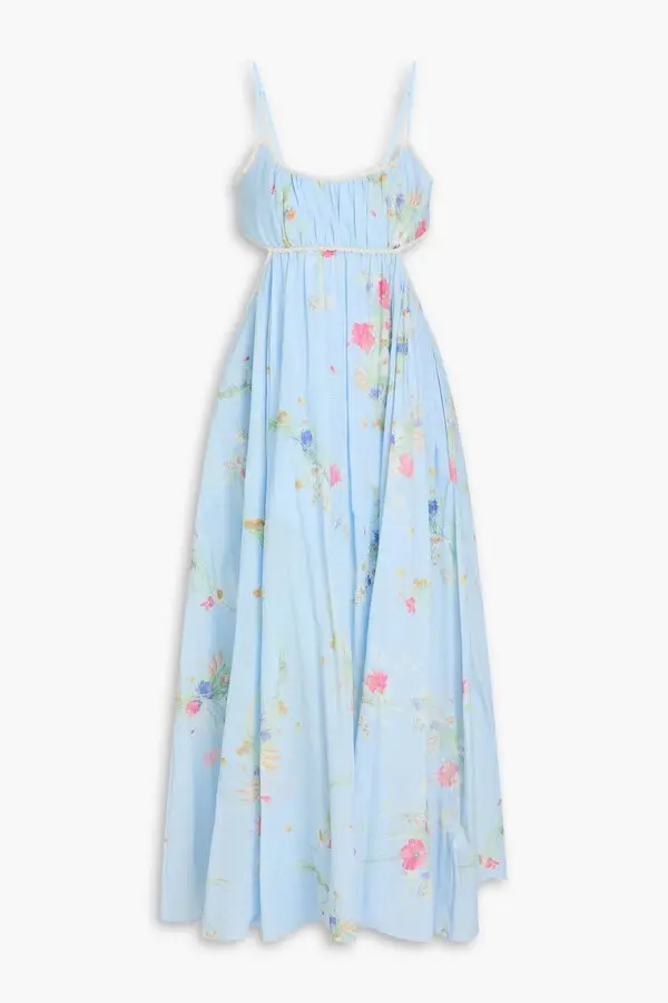 Zimmermann Cutout Floralprint Cottonpoplin Maxi Dress - Light Blue
