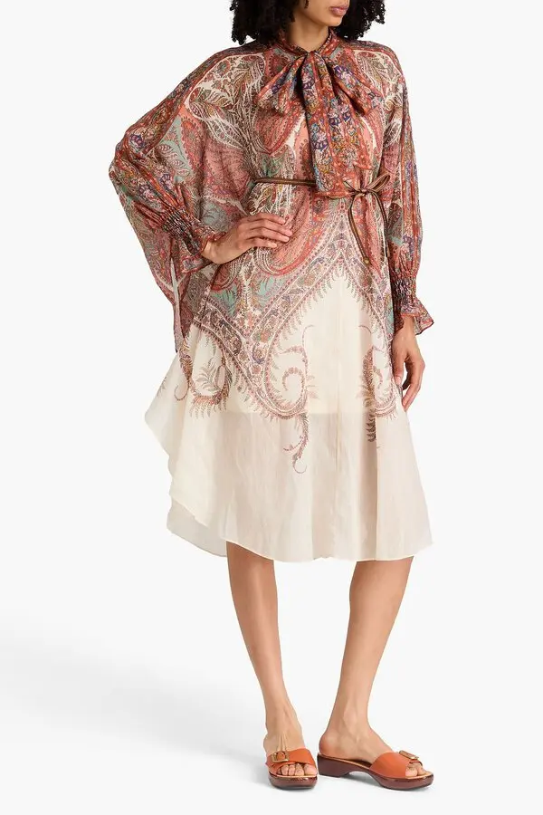 Zimmermann Pussy-bow Paisley-print Ramie Midi Dress