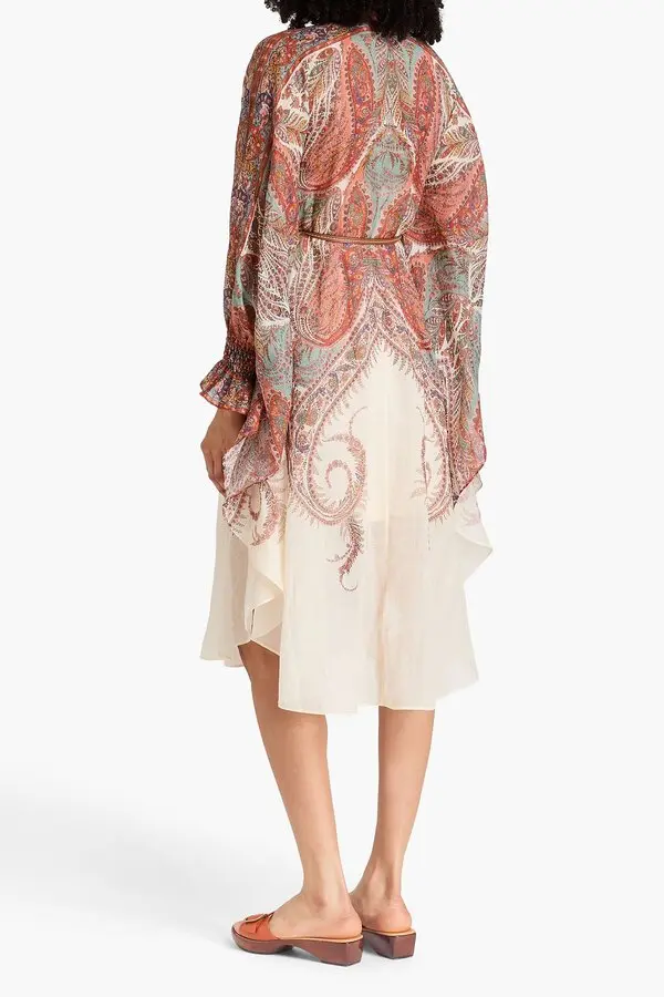 Zimmermann Pussy-bow Paisley-print Ramie Midi Dress