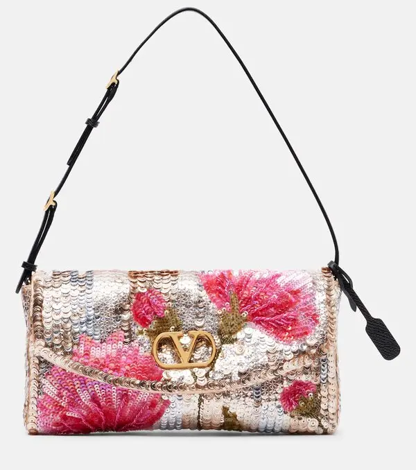 Valentino Garavani Devain" Small Floral Sequined Shoulder Bag - Multicoloured