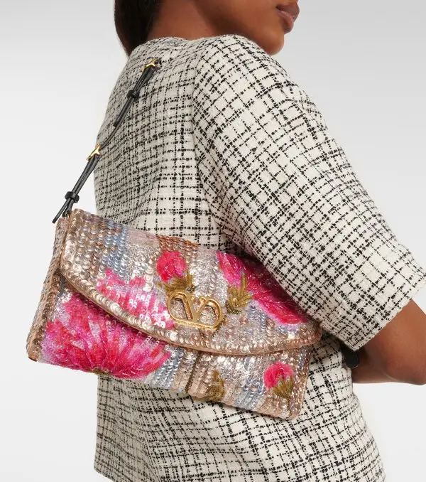 Valentino Garavani Devain" Small Floral Sequined Shoulder Bag