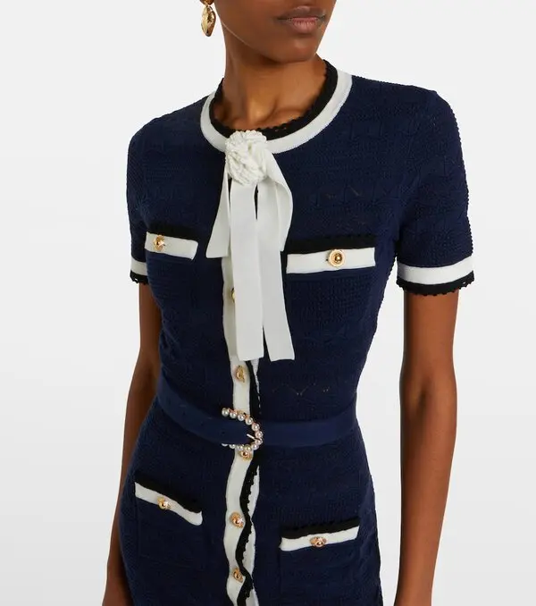 SELF-PORTRAIT Bow-detail Pointelle Cotton-blend Midi Dress