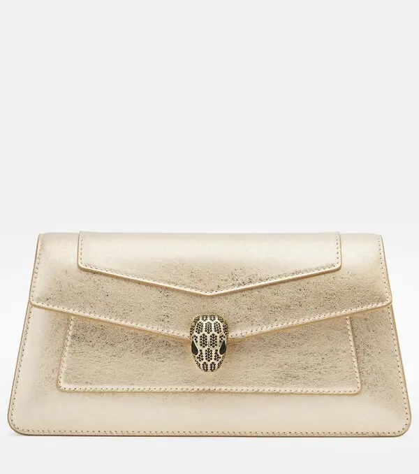 BVLGARI Serpenti Forever Metallic Leather Clutch - Gold