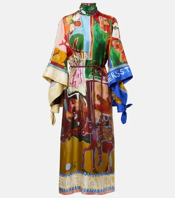 ALEMAIS X Mlak Tangible Love Printed Silk Midi Dress - Multicoloured