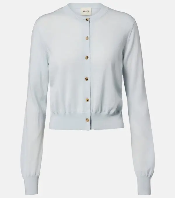 Khaite Tansy Cropped Wool And Cashmere Cardigan In Sterling - Blue