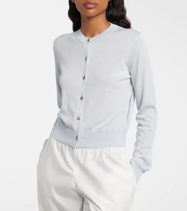 Khaite Tansy Cropped Wool And Cashmere Cardigan In Sterling - Blue