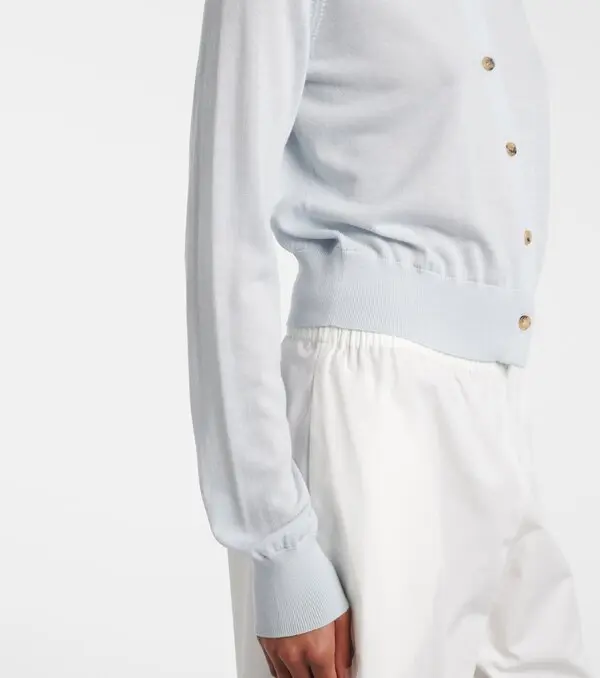 Khaite Tansy Cropped Wool And Cashmere Cardigan In Sterling - Blue