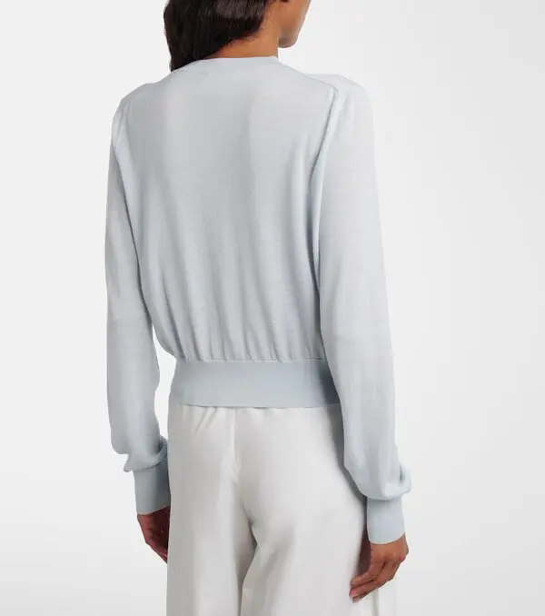 Khaite Tansy Cropped Wool And Cashmere Cardigan In Sterling - Blue