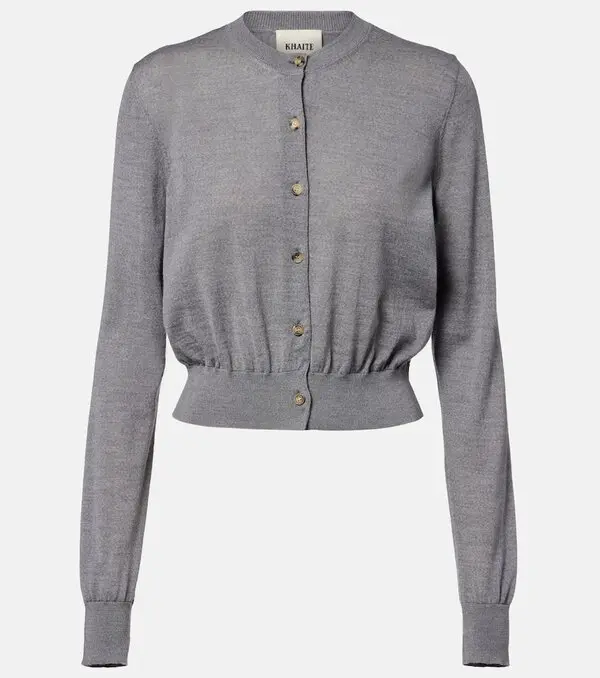 Khaite Tansy Cropped Wool And Cashmere Cardigan - Grey