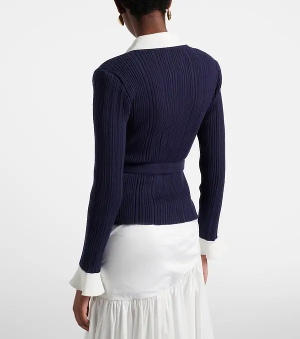 SELF-PORTRAIT Belted Ribbed-knit Cardigan