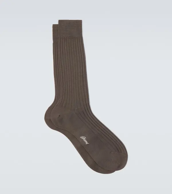 Brioni Ribbed-knit Cotton Socks - Beige