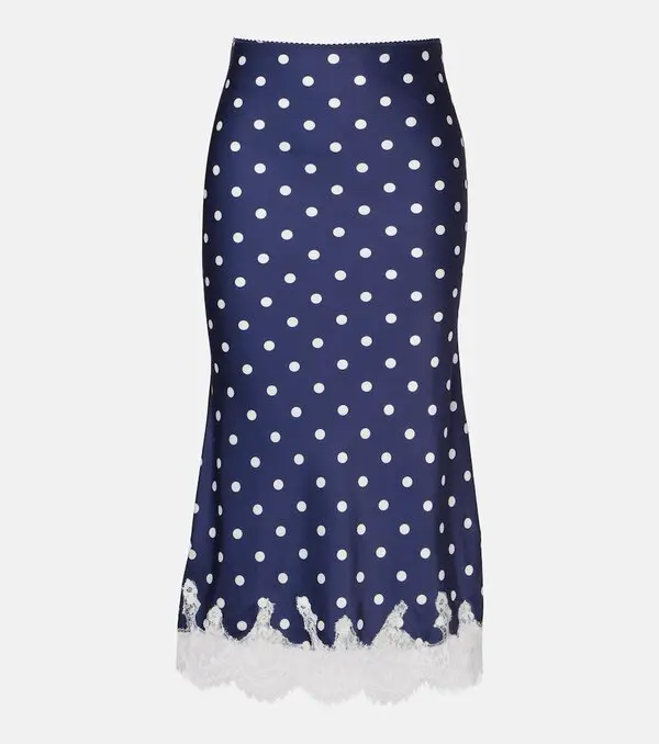 SELF-PORTRAIT Polka-dot Satin Midi Skirt