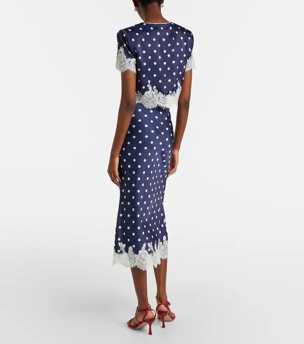 SELF-PORTRAIT Polka-dot Satin Midi Skirt
