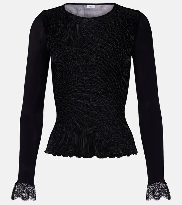 Saint Laurent Lace-trimmed Ribbed-knit Silk Camisole - Black