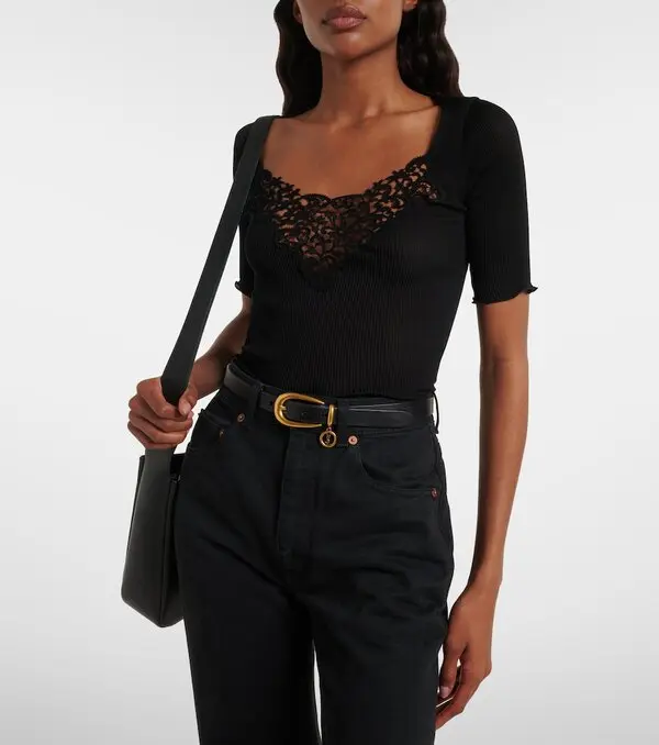 Saint Laurent Lace-trimmed Ribbed-knit Silk Camisole - Black