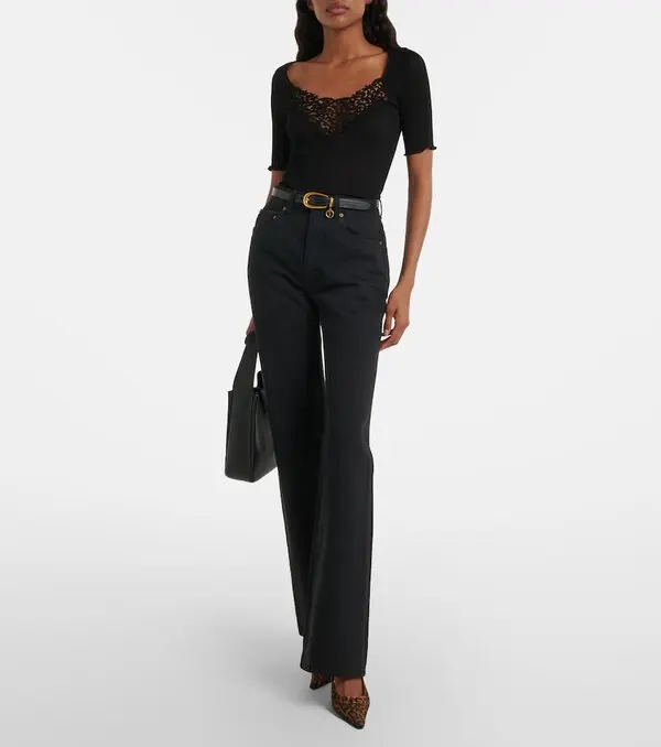 Saint Laurent Lace-trimmed Ribbed-knit Silk Camisole - Black