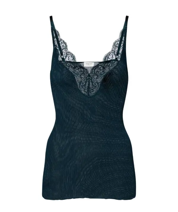 Saint Laurent Lace-trimmed Ribbed-knit Silk Camisole - Green