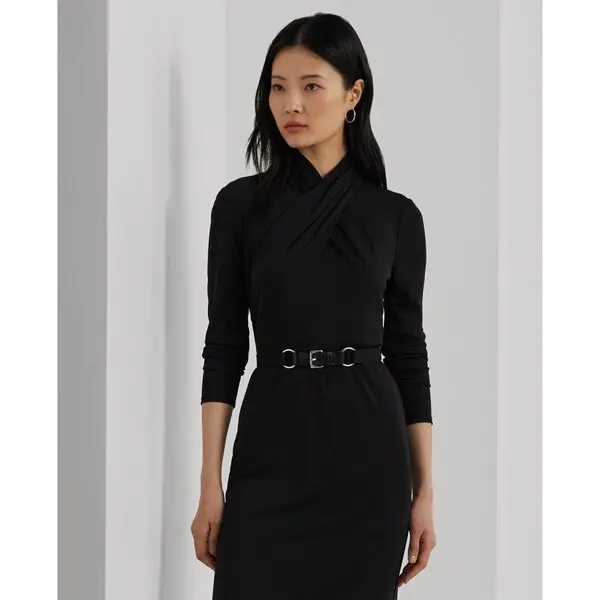 Ralph Lauren Belted Mock Neck Jersey Dress