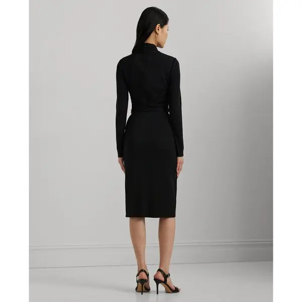 Ralph Lauren Belted Mock Neck Jersey Dress