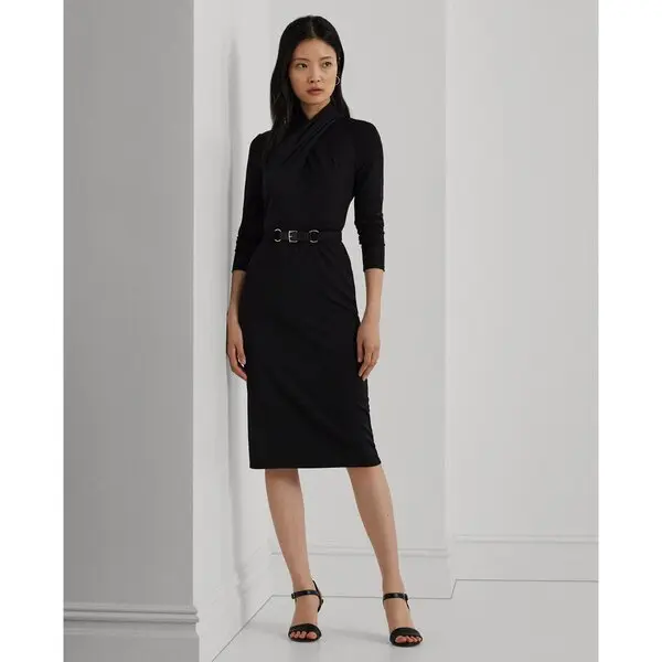 Ralph Lauren Belted Mock Neck Jersey Dress