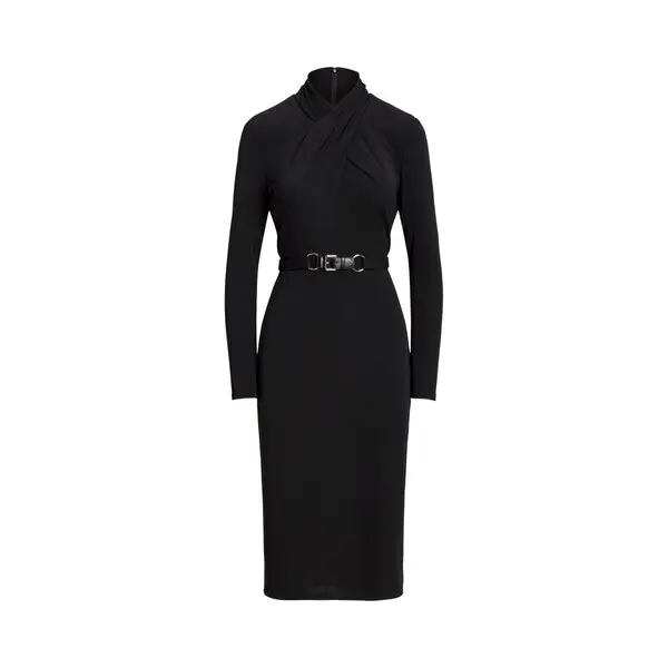 Ralph Lauren Belted Mock Neck Jersey Dress
