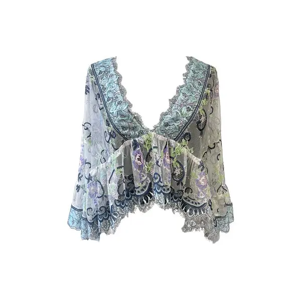 Anna Sui Lady Chatterley's Lace V-neck Top - Blue