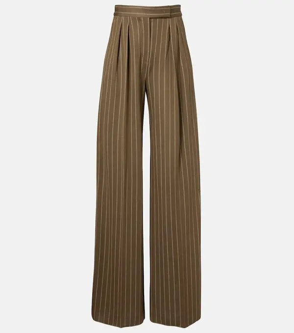 Max Mara Pinstripe Pleated Wide-leg Wool Trousers - Green
