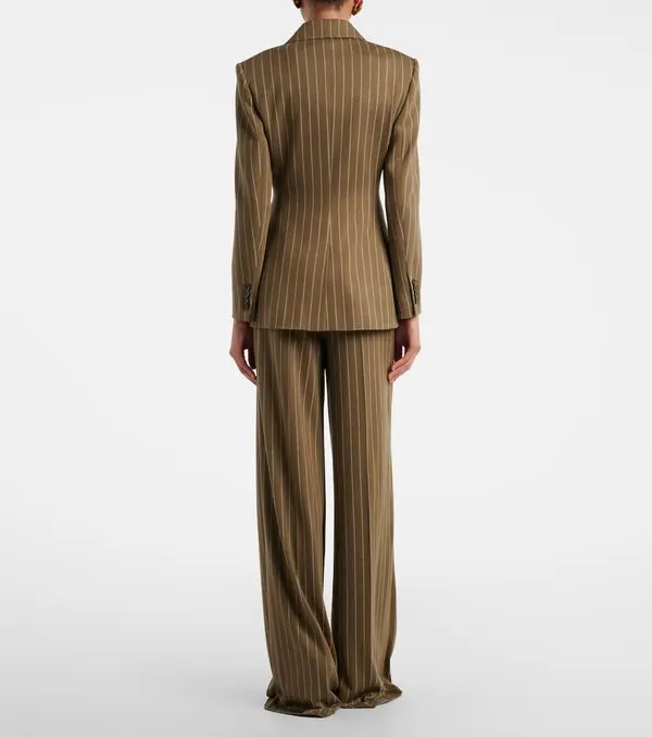 Max Mara Pinstripe Pleated Wide-leg Wool Trousers - Green