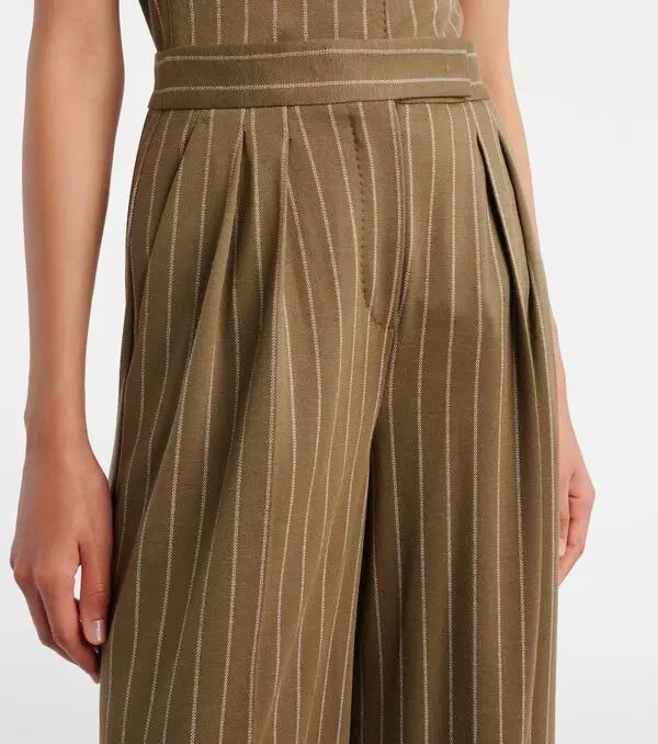 Max Mara Pinstripe Pleated Wide-leg Wool Trousers - Green