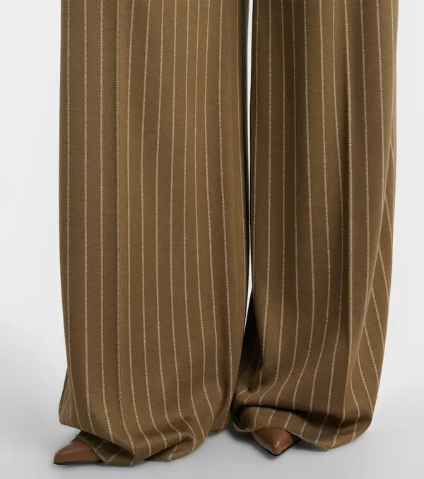 Max Mara Pinstripe Pleated Wide-leg Wool Trousers - Green