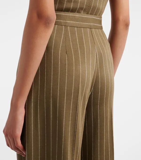 Max Mara Pinstripe Pleated Wide-leg Wool Trousers - Green