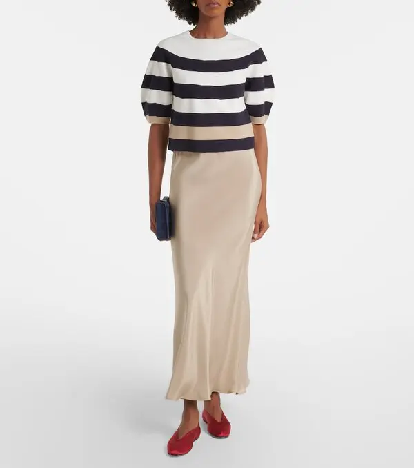 Max Mara Silk Satin Maxi Skirt - Beige