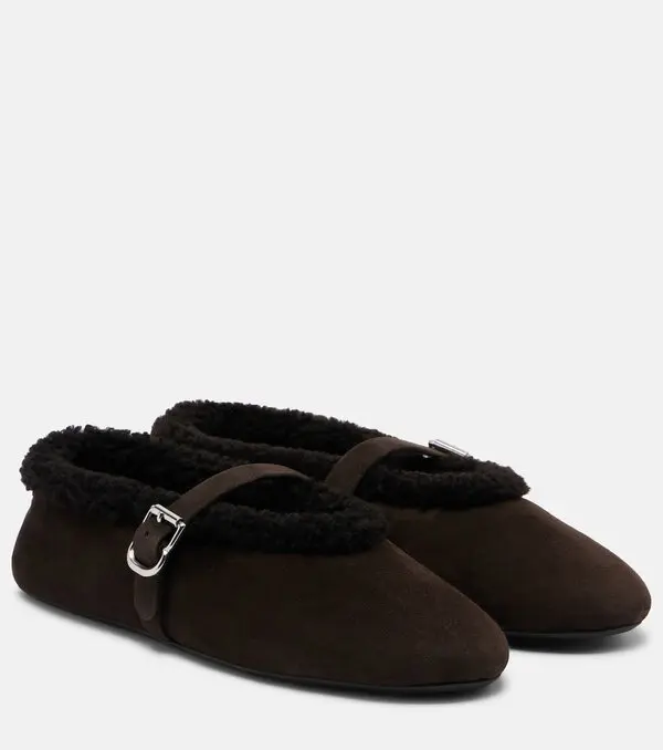 Alaïa Shearling-lined Suede Mary Jane Flats - Brown
