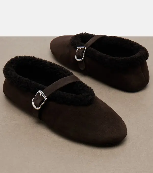 Alaïa Shearling-lined Suede Mary Jane Flats - Brown