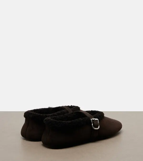 Alaïa Shearling-lined Suede Mary Jane Flats - Brown